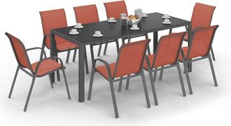 IDMarket Salon de jardin MADRID table 190 CM et 8 chaises empilables terracotta