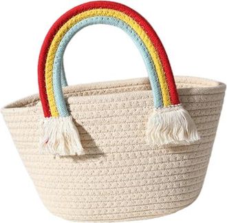 Yardwe Sac Main Tiss&eacute; Corde de Coton L&eacute;ger avec Poign&eacute;e Arc-ciel Panier de Rangement Portable pour Femmes Sac Cabas Mode pour Vacances et Usage Quotidien