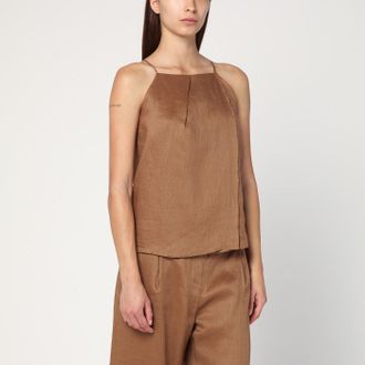 Max Mara Tabakfarbener Ramie-Gaze-Top
