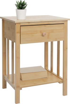 Mendler Bambus Nachttisch HWC-O72, Nachtkonsole Beistelltisch Nachtschrank Schrank, Schublade Fach 55x40x30cm