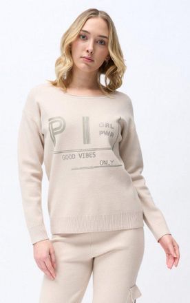 Passioni Strickpullover mit Strass-Schriftzug
