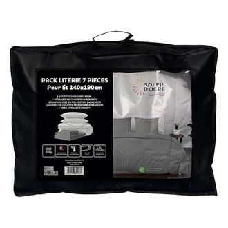 Soleil d'Ocre Ensemble Couette et Parure 7 Pièces Boheme Gris pour lit en 140x190 cm