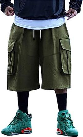 ORANDESIGNE Shorts Cargo Baggy Homme Hip Hop Bermuda Été Short Sport Pantalon de Travail Garçon Elastique Jogging Stretch Pantalon Cargo A Armée Verte 3XL