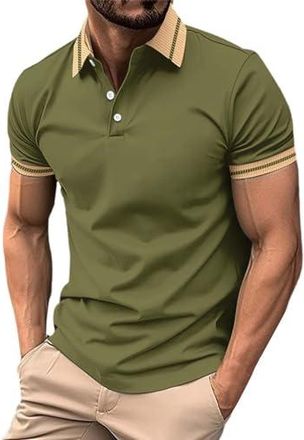 Generic Polo de travail extensible &agrave; manches courtes et col boutonn&eacute; pour homme - S&eacute;chage rapide - Pour le golf, vert militaire, M