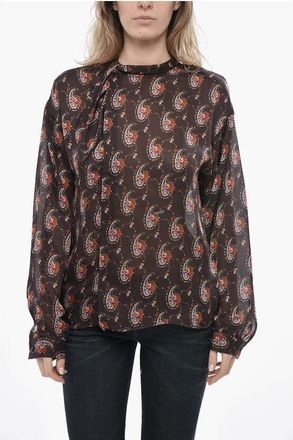 Dsquared2 Tie-Neck Blouse with Paisley and Floral Pattern and Asymmetr size 38