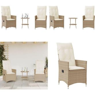 vidaXL 3-tlg. Bistro-Set mit Kissen Beige Poly Rattan - Gartenm&ouml;bel - Bistroset - Lounge Chair - Relax Sessel - Outdoor Furniture - Home & Living