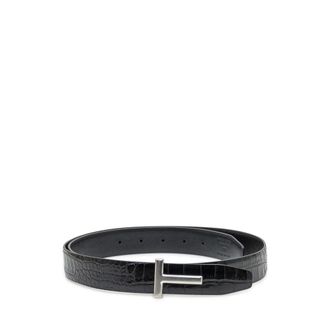 Tom Ford Homme, Accessoires, Noir, Taille: 110 CM Ceinture en cuir fa&ccedil;on crocodile