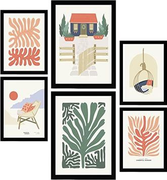 Nacnic Lot de 6 affiches Minimalisme aux couleurs vives. Maison de vacances. Impressions de paysage et de nature pour la d&eacute;coration int&eacute;rieure et la d&eacute;corati