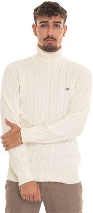 GANT Herren Cotton Cable Turtle Neck Pullover, Cream, XXL
