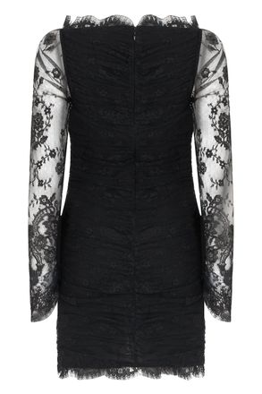 Alessandra Rich Lace Mini with Bow Neckline Dress - Black