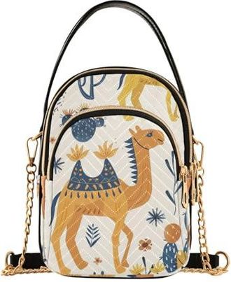 Mnsruu Sac à bandoulière pour femme - Camel - Motif animal du désert - Petit sac à bandoulière avec sangle réglable