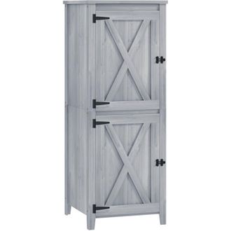 OUTSUNNY Armoire de jardin en bois gris - 2 portes verrouillables, 2 &eacute;tag&egrave;res amovibles - dim. 60 x 60 x 160 cm