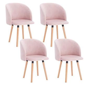 Woltu Chaise de Salle à Manger Lot de 4, Fauteuils de Salon avec Siège Rembourré, en Velours, Rose, BH121rs-4