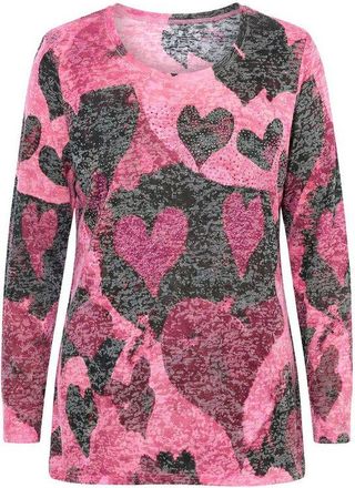 Miamoda T-Shirt T-Shirt bequeme Passform Herz-Muster Langarm