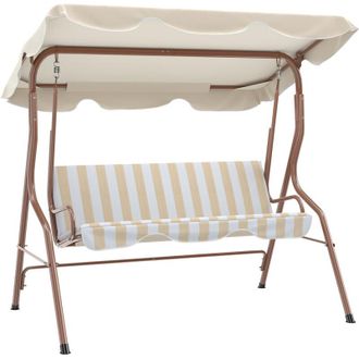 OUTSUNNY Balancelle de Jardin - Outsunny - 3 Places - Toit imperm&eacute;abilis&eacute; Inclinaison r&eacute;glable - Coussins Assise Dossier - marron cr&egrave;me ray&eacute;