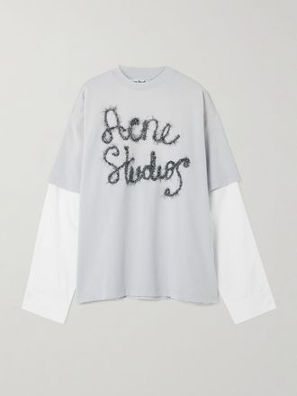 Acne Studios T-shirt En Jersey De Coton Et En Popeline À Broderie Et À Superposition - Bleu