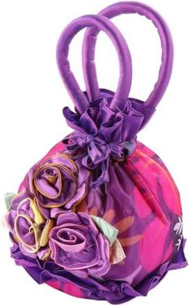 IFUNDOM Paquet De Soir&eacute;e Pour Femme Fleurs En Tissu L&eacute;ger Violet Paquet Seau Portable Pochette &Eacute;l&eacute;gant Pour Mariage Banquet F&ecirc;te 22 Cm
