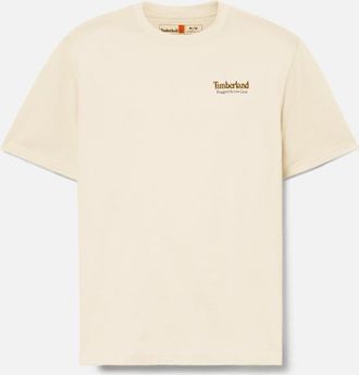 Timberland Robustes Active Gear T-Shirt mit Grafik am R&uuml;cken f&uuml;r Herren in Beige/Dunkelgr&uuml;n, Herren, Beige, Gr&ouml;&szlig;e