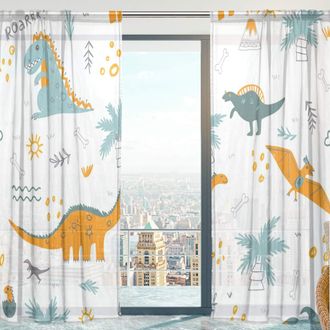 Mnsruu Vorhang Dinosaurier-Muster, durchsichtig, 198 cm lang, T&uuml;ll-Voile, Fenstervorhang, Vorhang f&uuml;r Wohnzimmer, Schlafzimmer, 2 Paneele