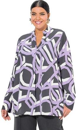 Ulla Popken Femme Grandes Tailles Tunique Manches Longues et col Montant. Ligne A. Décolleté en V. Asphalte 46+ 835089100-46+