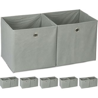 Relaxdays 12x boîtes de rangement, carrées en tissu, Cubique, 30x30x30 cm, gris