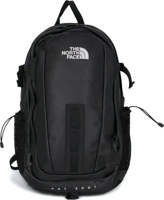 The North Face logo-embroidery leather backpack - Schwarz