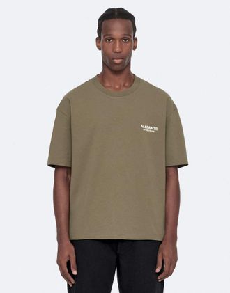 AllSaints Shadow t-shirt &agrave; manches courtes en kaki d&eacute;lav&eacute;-Marron