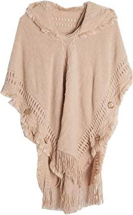 Generic Poncho Femme Hiver Chaud Chale Femme Hiver Chaud Cape Femme Effet enveloppant &Eacute;charpe Unie Ou Carreaux Multicolores Frang&eacute;e Ceinture Chapeau Inclus