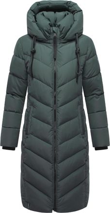 Navahoo Damen Wintermantel Warmer Langer Steppmantel mit Abnehmbarer Kapuze Sahnekatzii XIV Stone Green Gr. 4XL