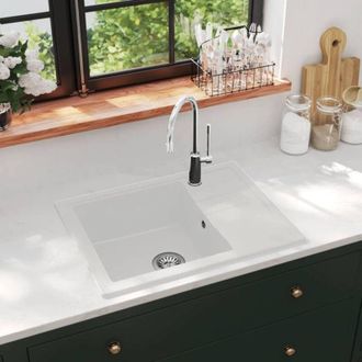 vidaXL vidaXL K&uuml;chensp&uuml;le mit &Uuml;berlauf Oval Wei&szlig; Granit