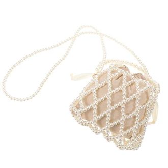 Holibanna Paquet &agrave; Main Tiss&eacute; Ajour&eacute; en Fausses Perles Blanc Cabas L&eacute;ger et Spacieux pour Femmes Pochette Seau Perl&eacute;e sans Doublure Paquet de Plage et Vacances 