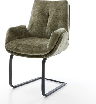 DELIFE Freischwinger Clea-Flex Chenille Olive Freischwinger flach Schwarz, Esszimmerstühle