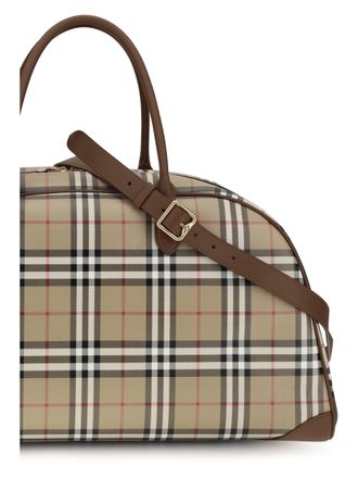 Burberry Mens Travel Bag Check Archive Beige Cotton Shoulder