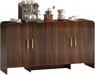 HOMCOM Buffet cuisine - HOMCOM - 4 portes &agrave; fermeture douce, 4 compartiments et bords arrondis - MDF - 152x40x80cm - noyer