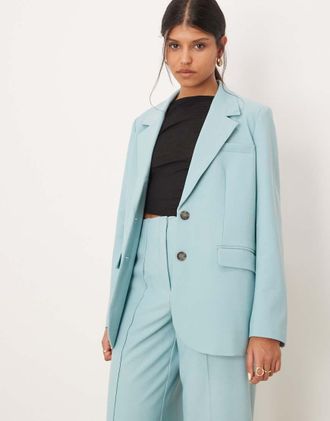 Vero Moda Oversize-Blazer in Petrol mit Kn&ouml;pfen in Schildpatt-Optik, Kombiteil-Blau