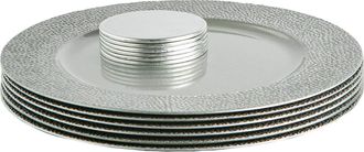 Argon Tableware Metallic-Platzteller- und Untersetzer-Set - gehämmertes Silber - 12 Stück - 33 cm - Metallic-Finish, Wiederverwendbare Esstisch-Gedeckteller, Getränke