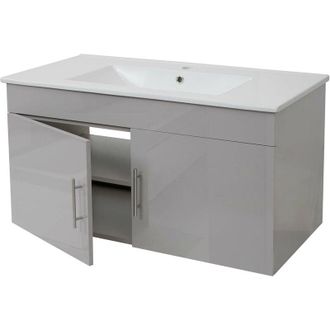 Hhg Neuwertig] Waschbecken + Unterschrank HHG 241, Waschbecken Waschtisch, hochglanz 90cm grau