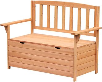 OUTSUNNY Banc coffre de jardin 2 places dim. 112L x 58l x 84H cm - dossier &agrave; lattes - charge max. 280 Kg - bois sapin pr&eacute;-huil&eacute;