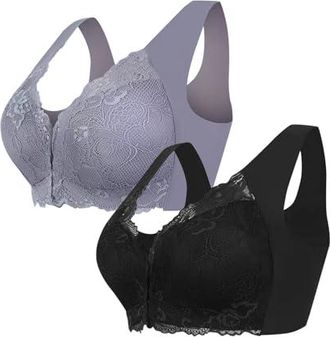 Generic Lot de 2 soutiens-gorge à fermeture avant pour femme - Grande taille - Sans armatures - Soutien-gorge minimiseur pour grande poitrine - Soutien ferme 