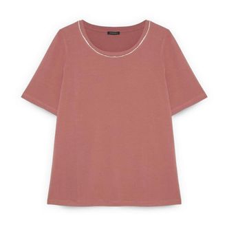 Fiorella Rubino Baumwoll-T-Shirt mit leuchtenden Applikationen - - Tops - Damen - Rosa - XL