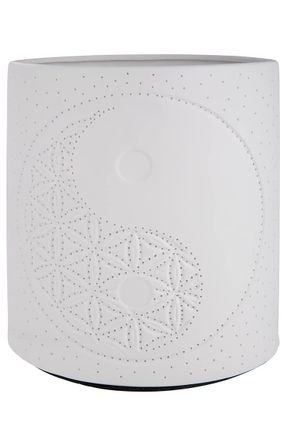 Gilde Deko Lampe Tischleucht aus Porzellan weiß - Motiv: Yin und Yang - Fassung E 14, max 40 Watt - Höhe 20 cm