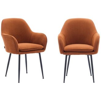 Sweeek Sweeek - Lot de 2 fauteuils en velours c&ocirc;tel&eacute; camel et pieds en m&eacute;tal noir mat. l 57 x p 59 x h 84.5