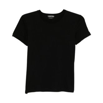 Tom Ford Baumwoll-Jersey-T-Shirt mit tonalem TF-Sticklogo - - Tops - Damen - Schwarzk - XS