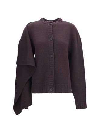 The Attico Single-Shoulder Cape Virgin Wool Cardigan - Gray