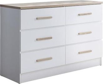 Vente-Unique Commode 6 tiroirs - Blanc et Naturel - SKAIDO