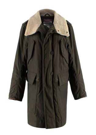 Prada Sport Khaki Shearling Trimmed Parka Size XL