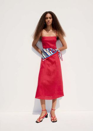 Mango 100% Leinenkleid mit Nahtdetails rot - Damen - L - MANGO