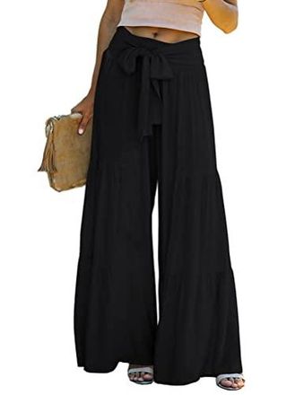 Onsoyours Pantalon d&eacute;t&eacute; pour Femme L&eacute;ger Long Pantalon De Plage &eacute;l&eacute;gant D&eacute;contract&eacute; Taille &eacute;lastique Sarouel Pantalon Large A Noir 3XL