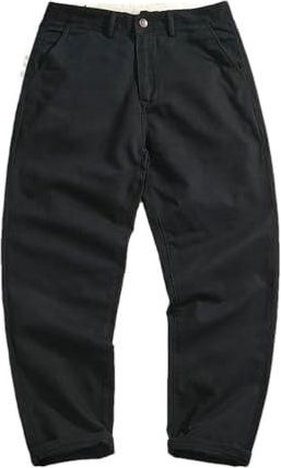 Generic Pantalon cargo décontracté pour homme - En coton sergé délavé - Pantalon droit - Coupe ajustée, Noir, L