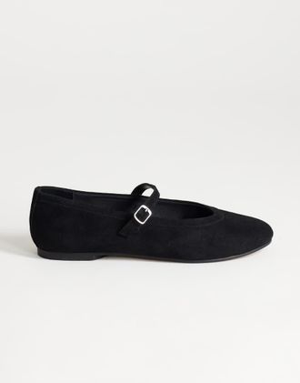 Topshop Billy ballerines en daim v&eacute;ritable avec boucle en noir